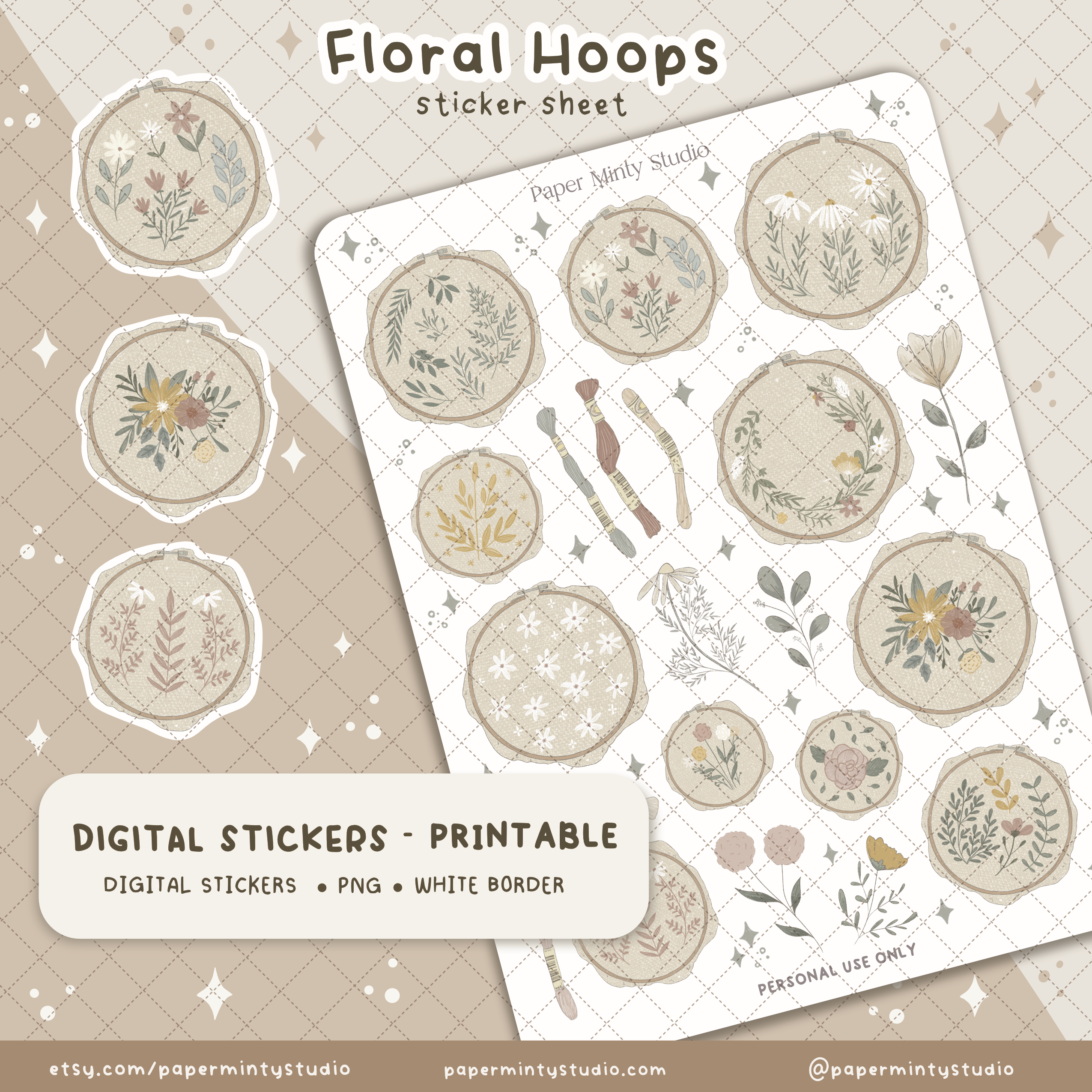 Floral Hoops Printable Sticker Sheet and Digital GoodNotes Sticker She ...