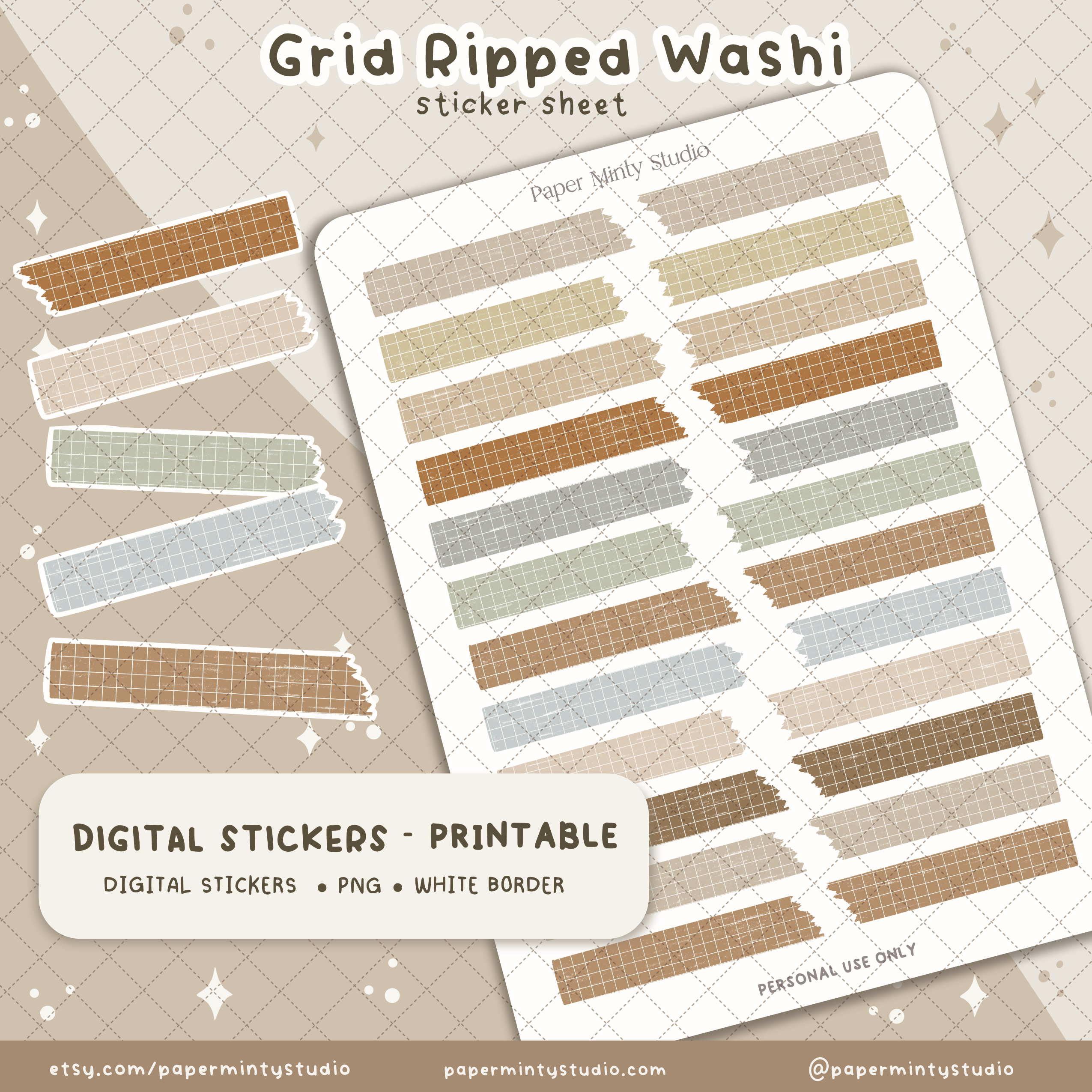 Grid Washi Printable Sticker Sheet and Digital GoodNotes Sticker Sheet ...