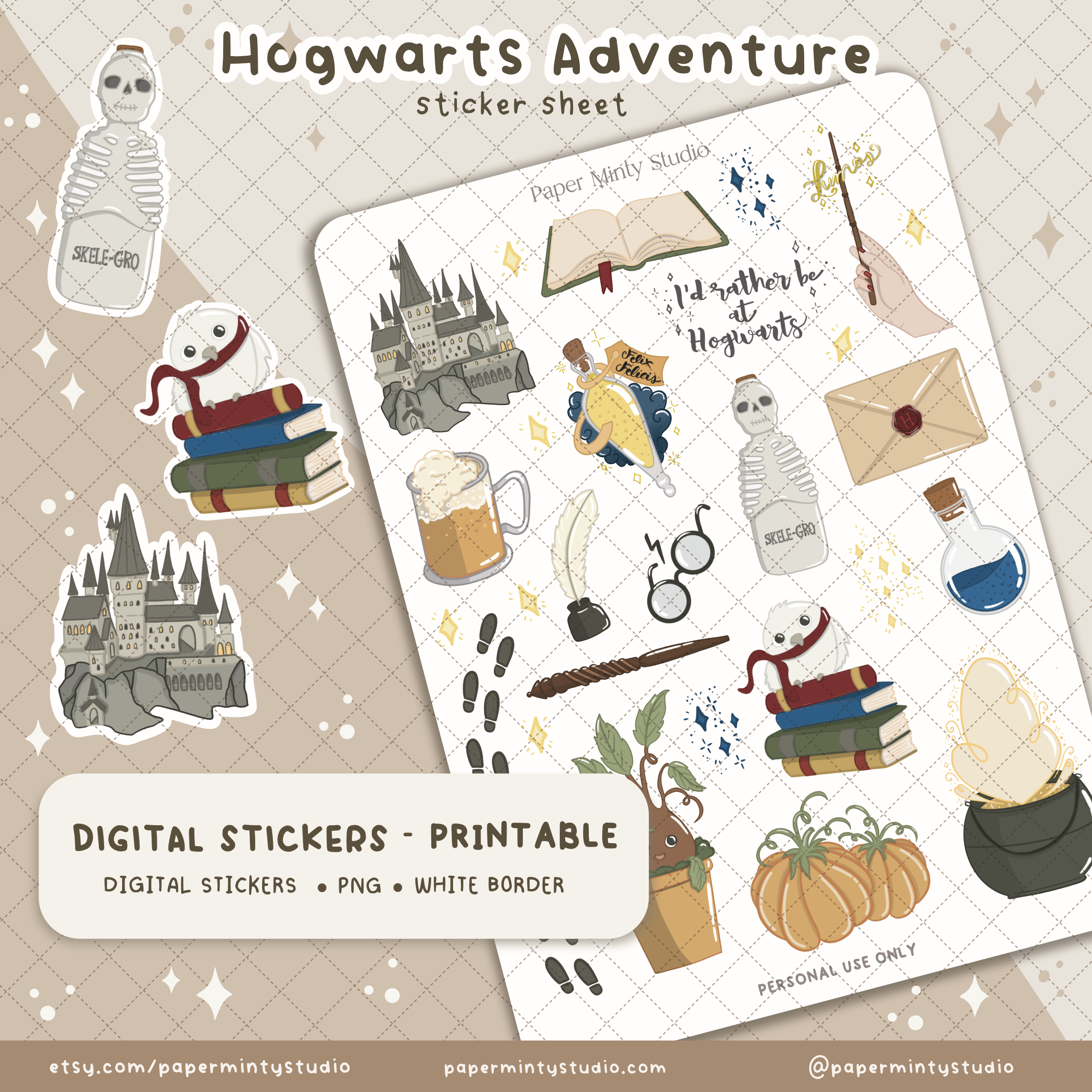 Printable Sticker Sheet Hogwarts Adventure – PaperMintyStudio