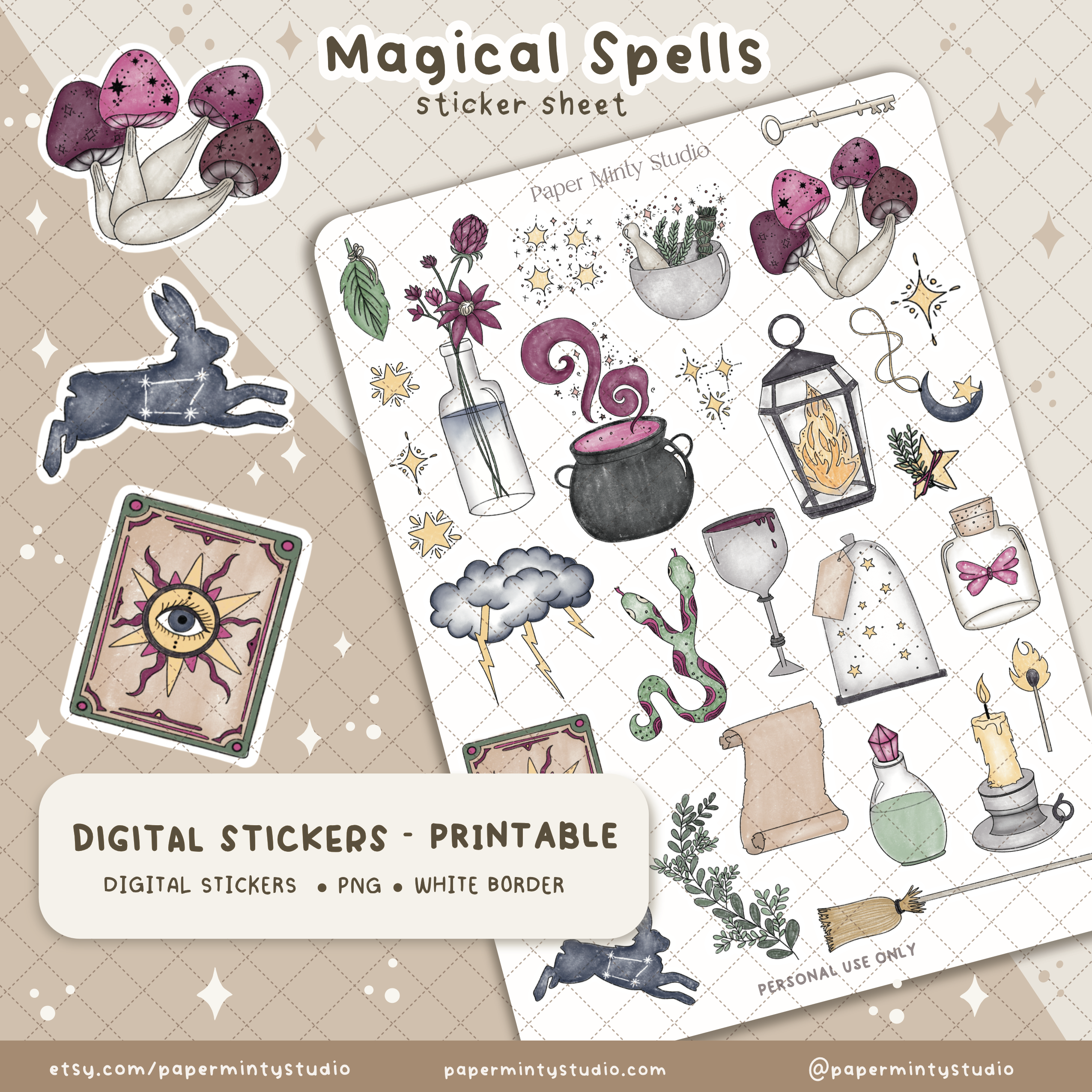 Printable Sticker Sheet Magical Spells – PaperMintyStudio