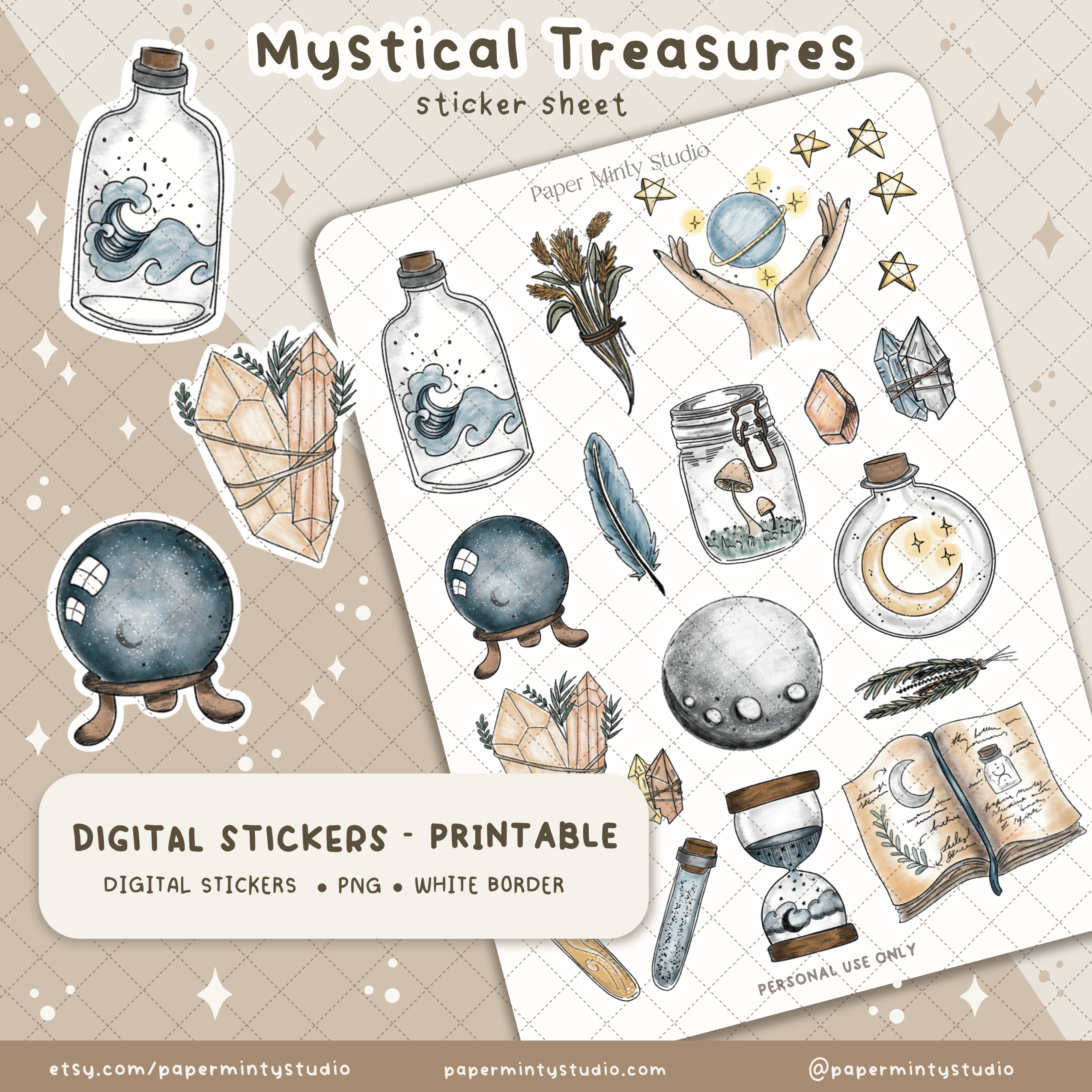 Printable Sticker Sheet Mystical Treasures – PaperMintyStudio